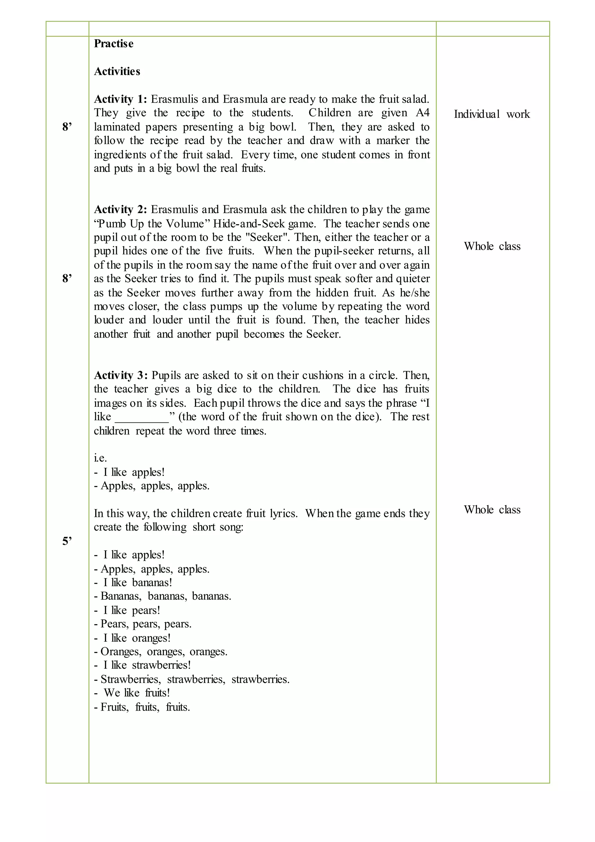 3rd lesson plan fruits niki papaeftsthiou | DOCX