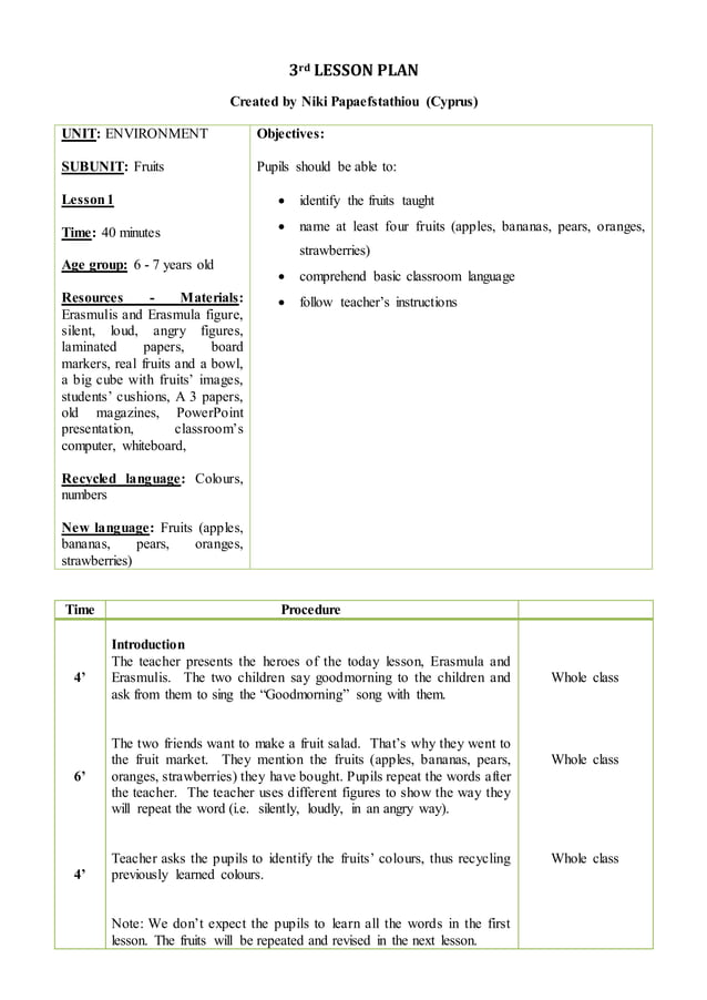 3rd lesson plan fruits niki papaeftsthiou | DOCX