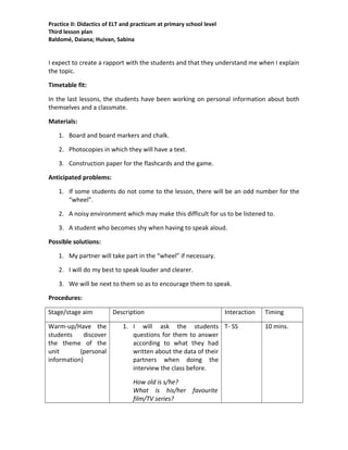 3rd lesson plan personal information | PDF