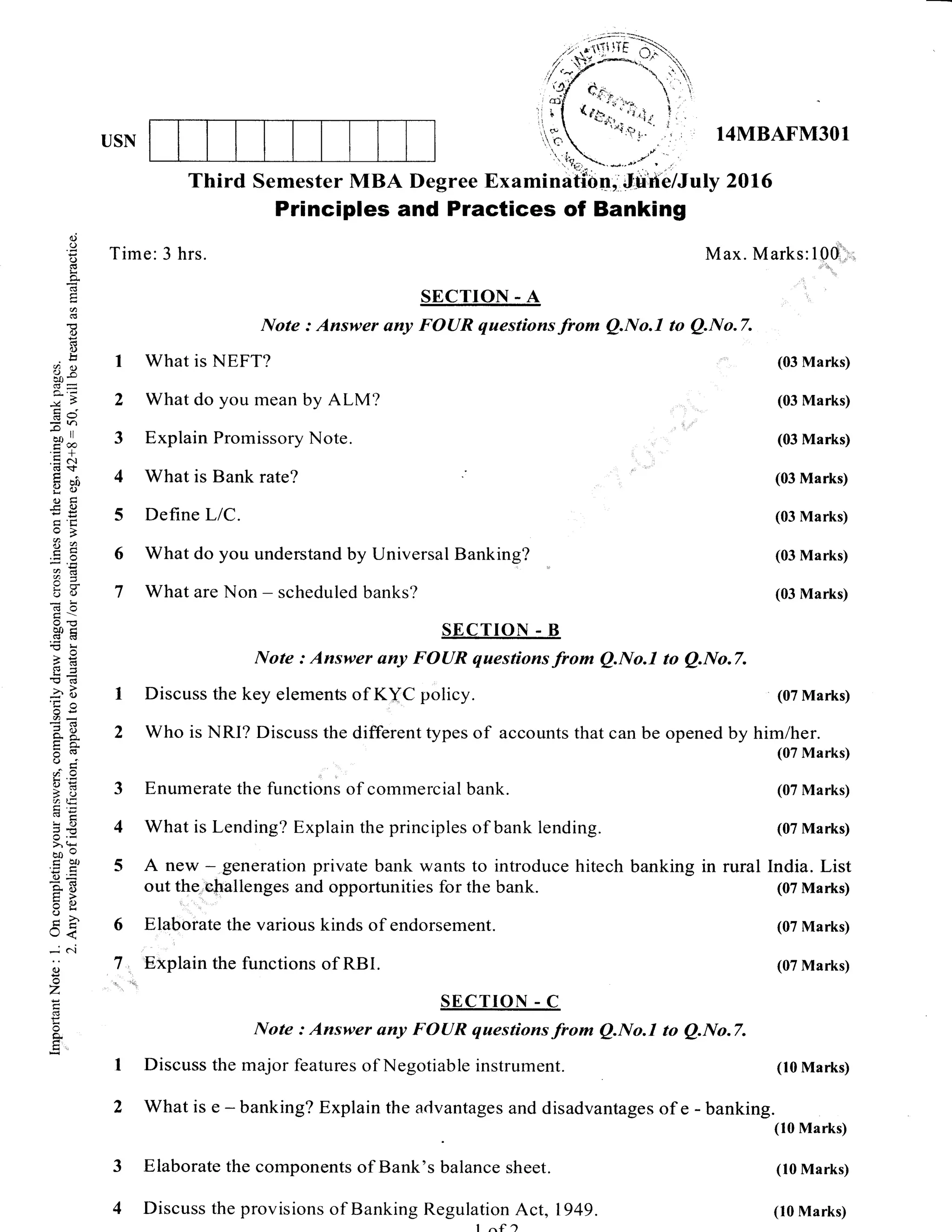 3rd Semester MBA (Jun-2016) Question Papers | PDF