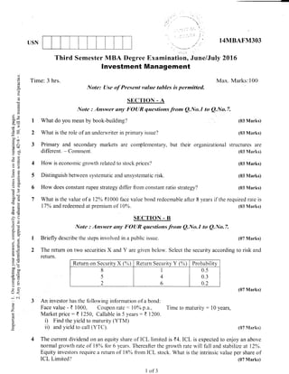 3rd Semester MBA (Jun-2016) Question Papers | PDF