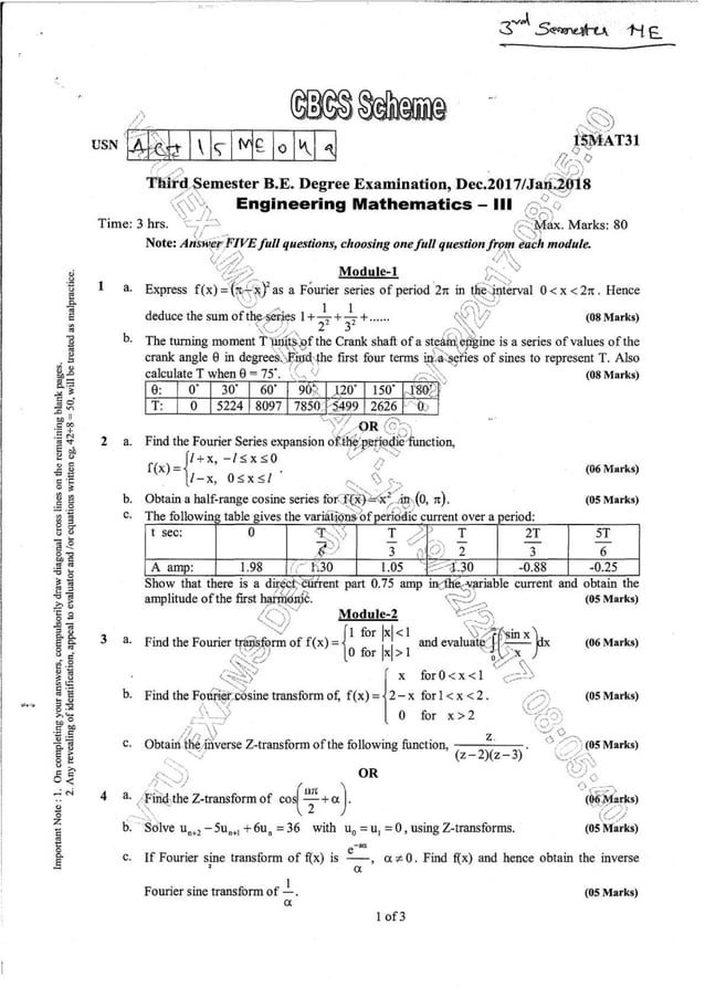 3rd semester VTU Mechanical Engineering CBCS scheme till jan 2018 | PDF