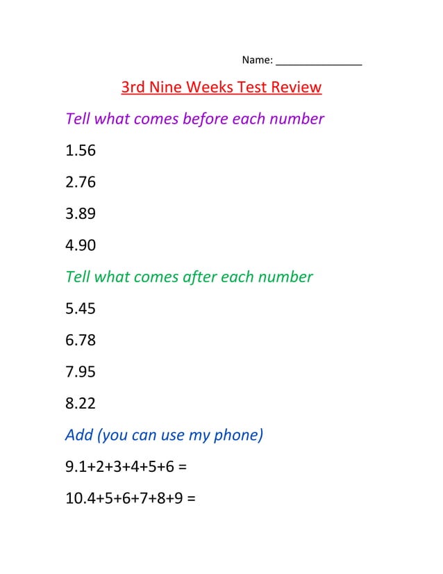 3rd nine weeks test review | RTF