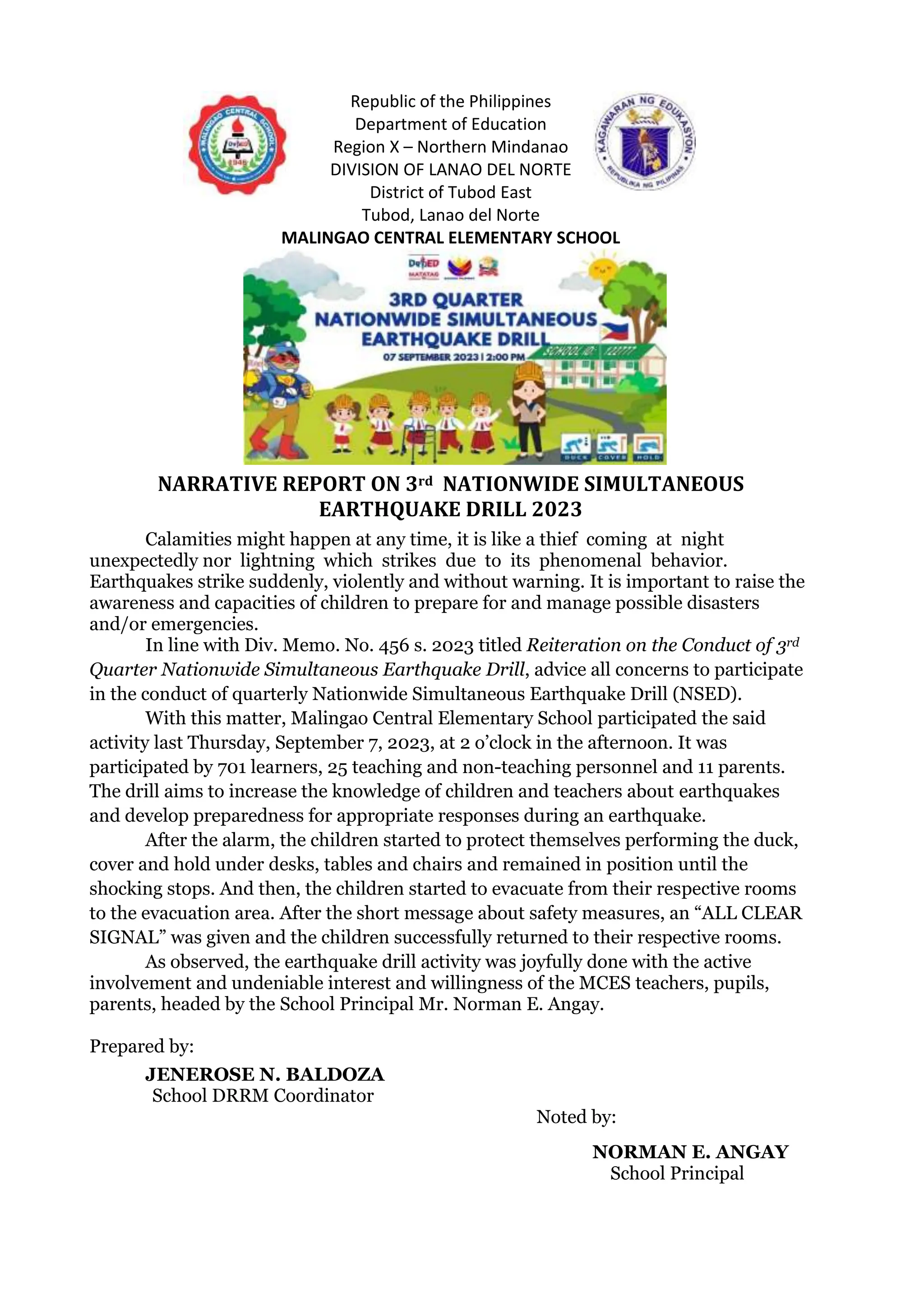 Narrative Report on 3rd NNational Simultaneous Earthquake Drill2023.docx