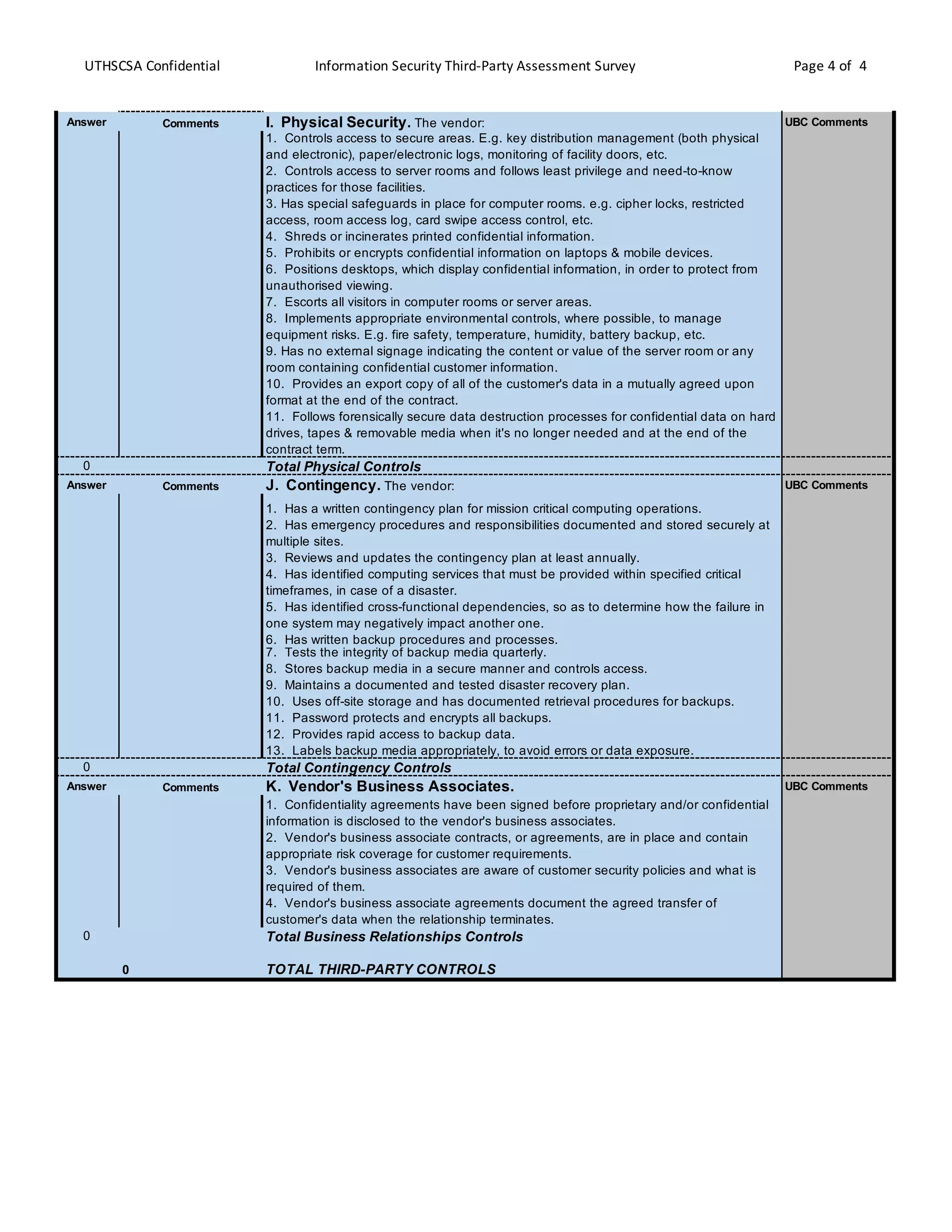 3rd Party Outsourcing Information Security Assessment Questionnaire | PDF
