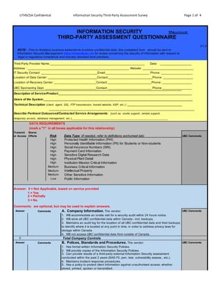 3rd Party Outsourcing Information Security Assessment Questionnaire ...