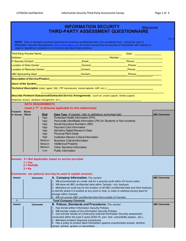 3rd Party Outsourcing Information Security Assessment Questionnaire | PDF | Internet | Computing
