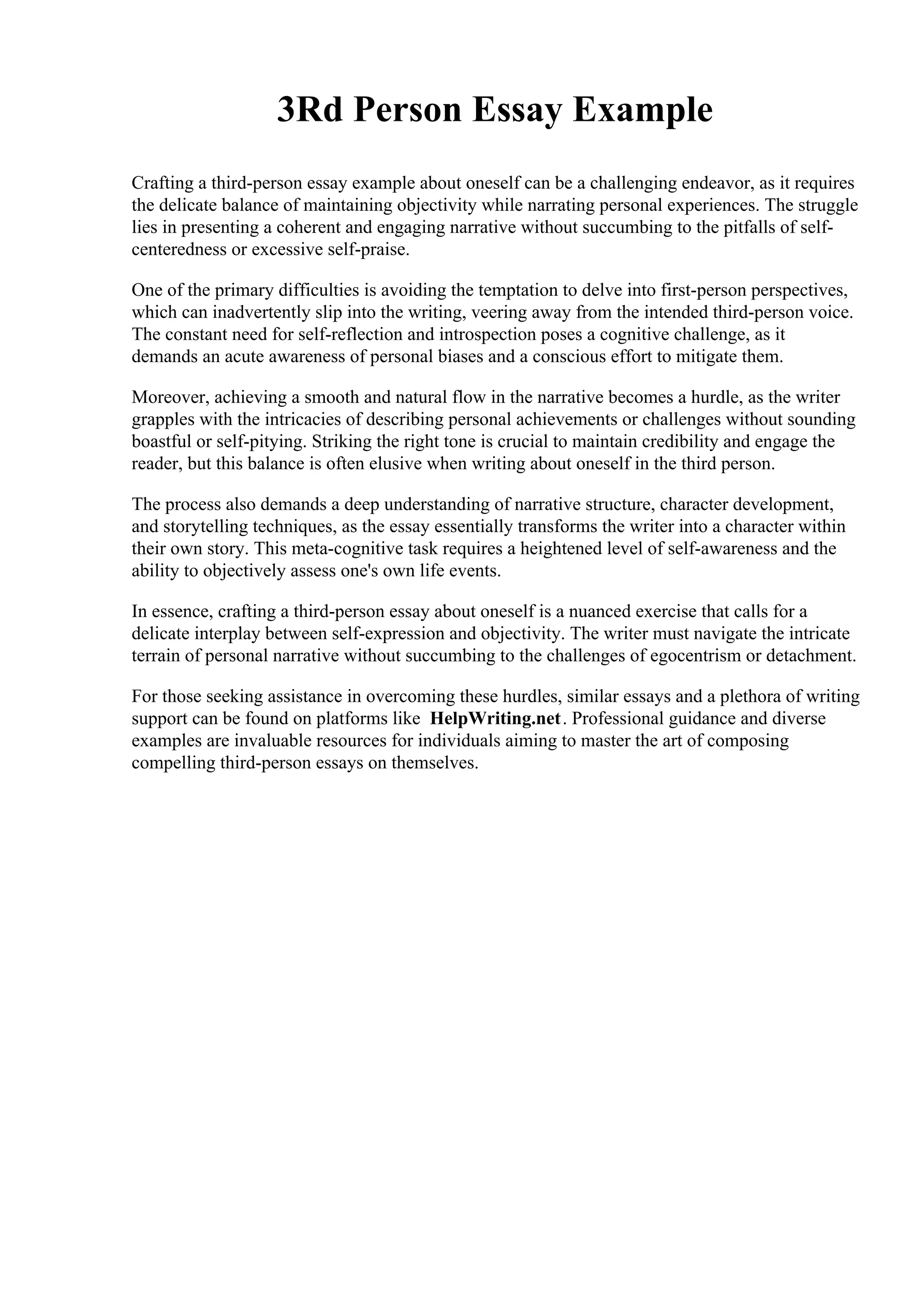 3Rd Person Essay Example. Tennessee College of Applied Technology ...