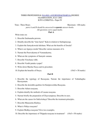 3rd prof bams model question papers 2002 | PDF