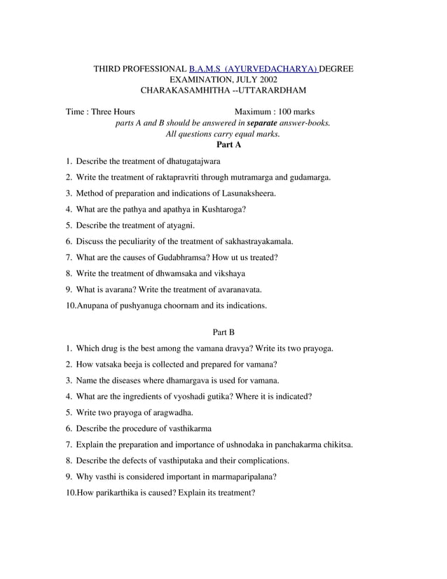 3rd prof bams model question papers 2002 | PDF