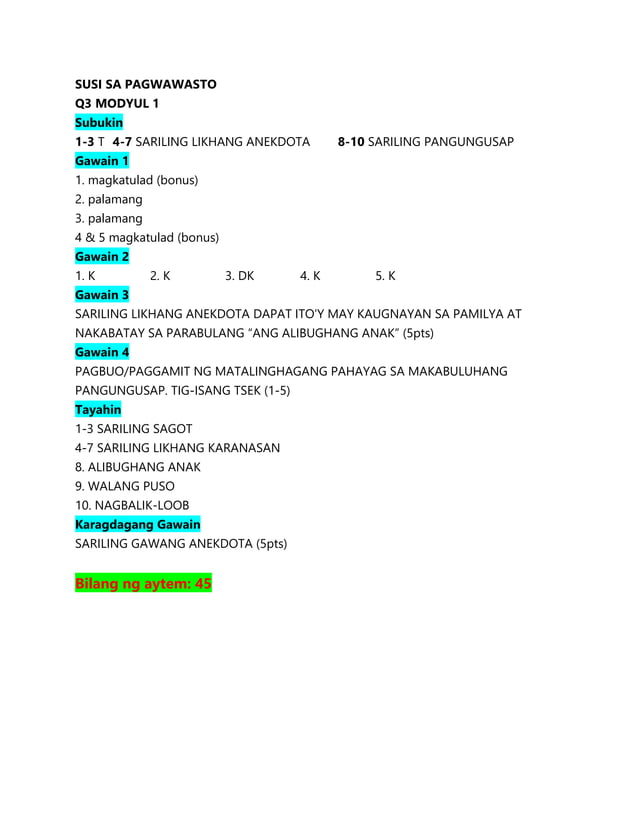 Module Filipino 93rd Q - Key Answer.docx