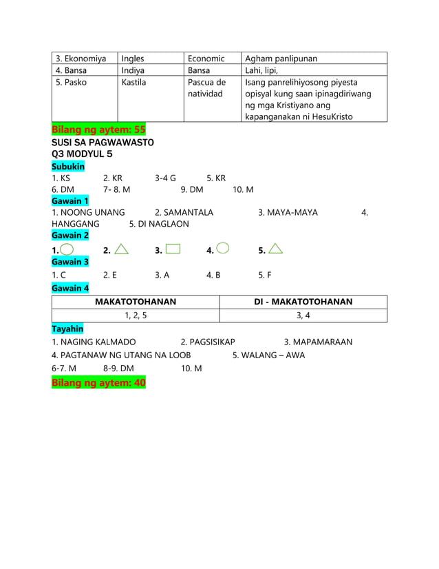 Module Filipino 93rd Q - Key Answer.docx