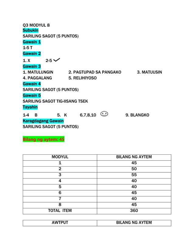 Module Filipino 93rd Q - Key Answer.docx