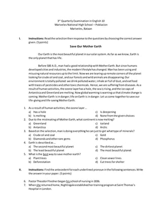 3rd quarterly examination in english 10 for students | DOCX