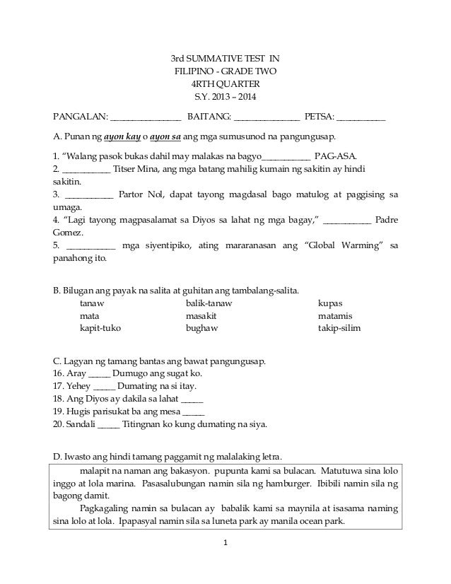 Summative Test In Filipino Grade 6