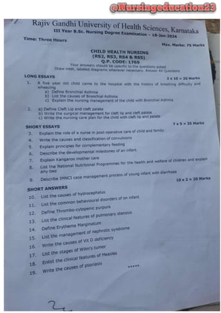 3RD Year B.sc nursing all subject Question paper 2k24 january annual ...