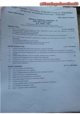 3RD Year B.sc nursing all subject Question paper 2k24 january annual ...