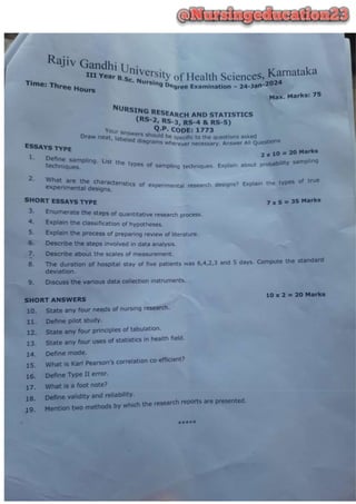 3RD Year B.sc nursing all subject Question paper 2k24 january annual ...