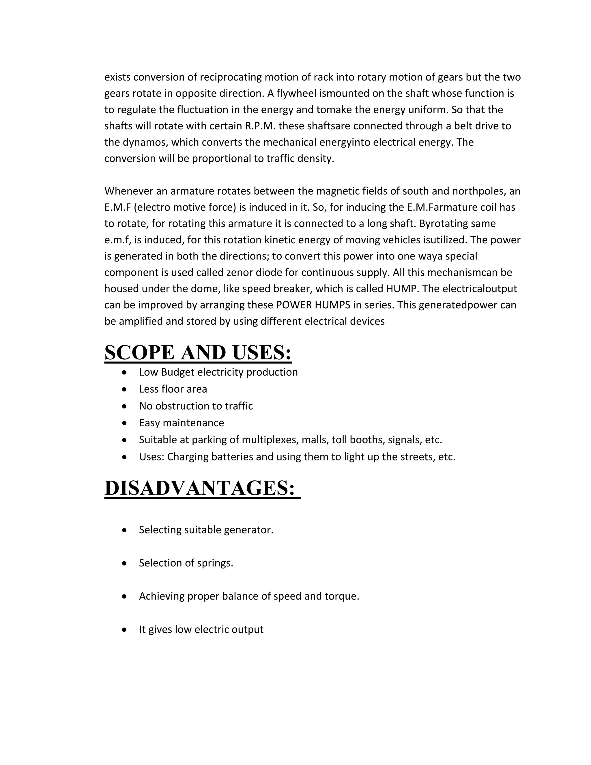 power generation using speed breakers synopsis | DOCX