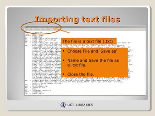 3 ref works 2.0 importing text files | PPT