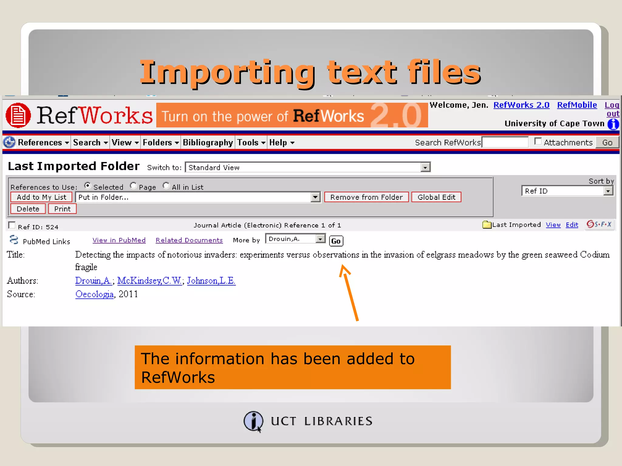 Importing text files into RefWorks | PPT | Technology & Computing