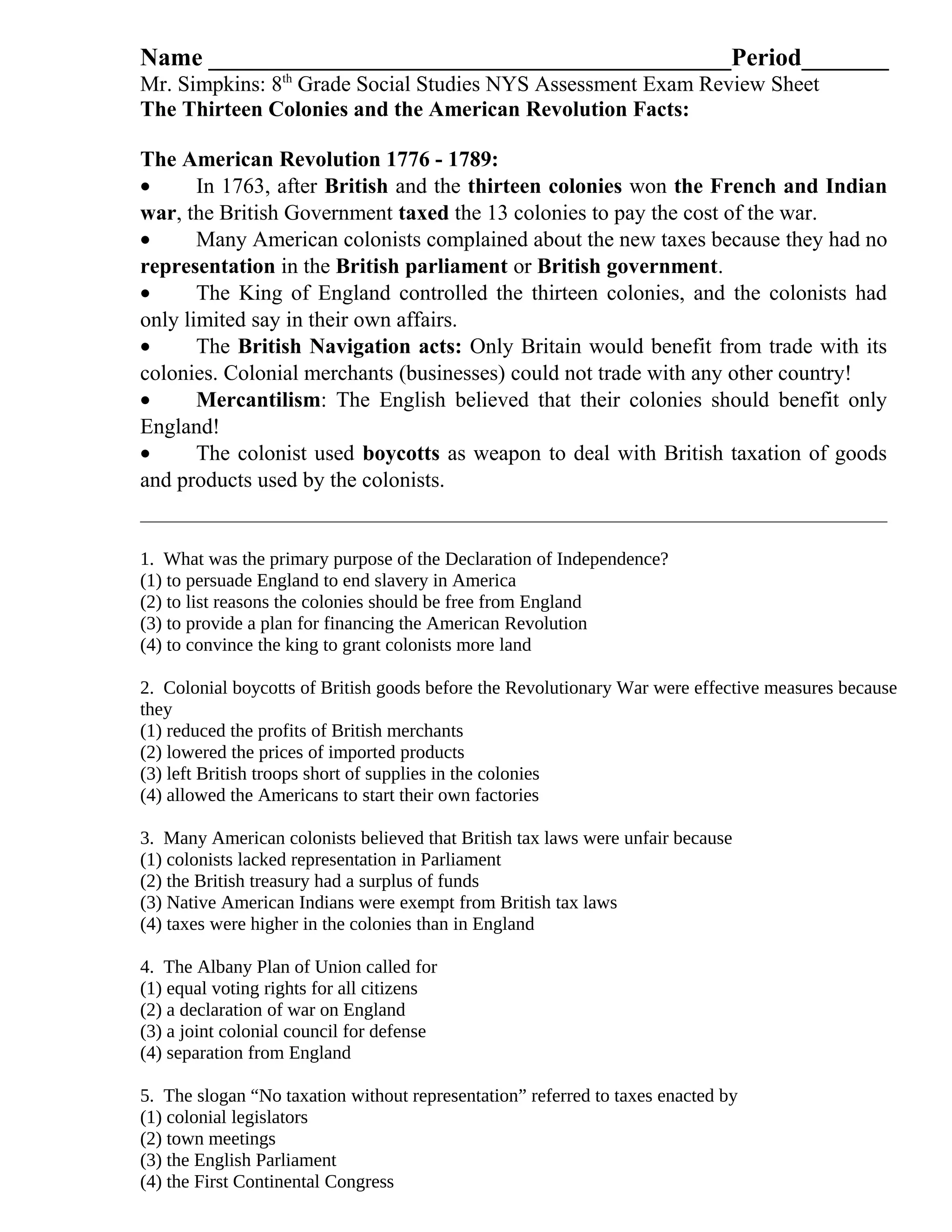 3 review american revolution | PDF