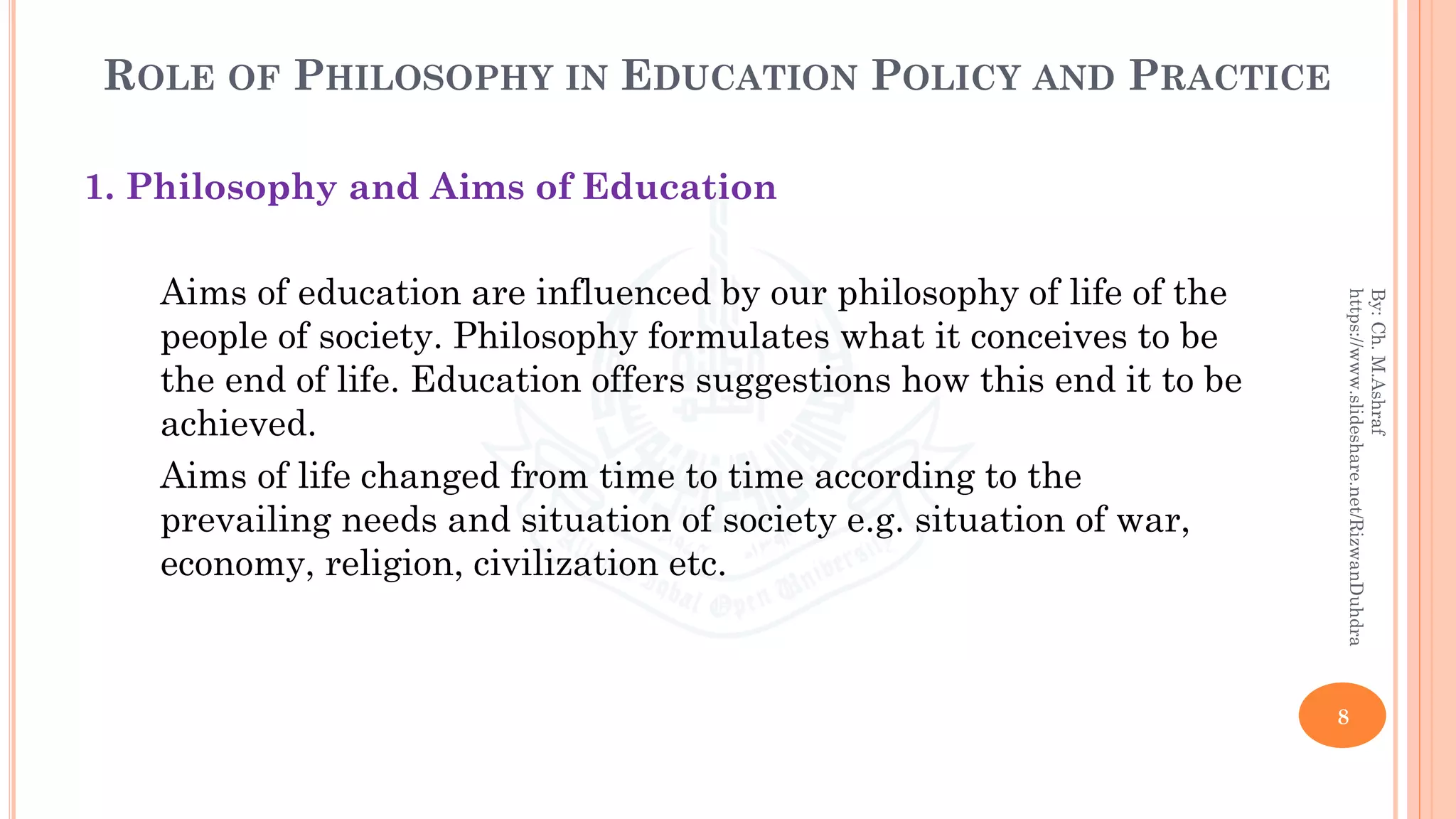 “ROLE OF PHILOSOPHY IN EDUCATION POLICY AND PRACTICE” in Philosophy of ...