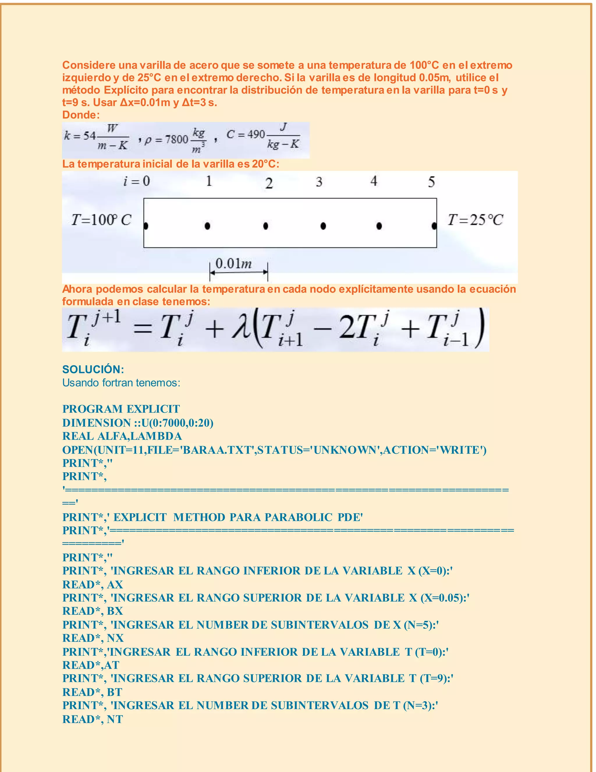 Ecuación diferencial parcial parabólica, método explícito usando fortan 90 ,matlab y scilab | DOCX