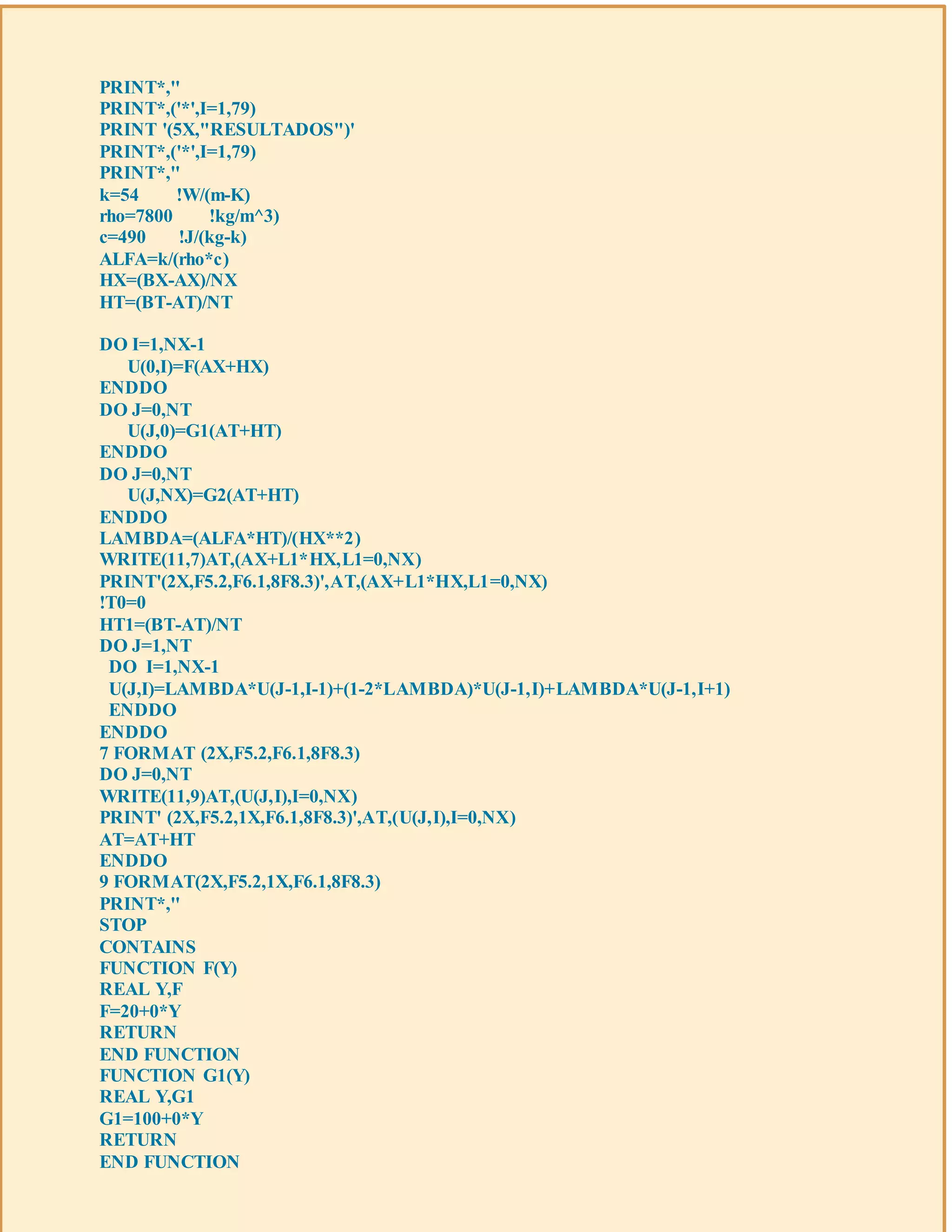Ecuación diferencial parcial parabólica, método explícito usando fortan 90 ,matlab y scilab | PDF