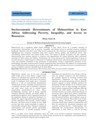 Socioeconomic Determinants of Malnutrition in East Africa: Addressing Poverty, Inequality, and ...