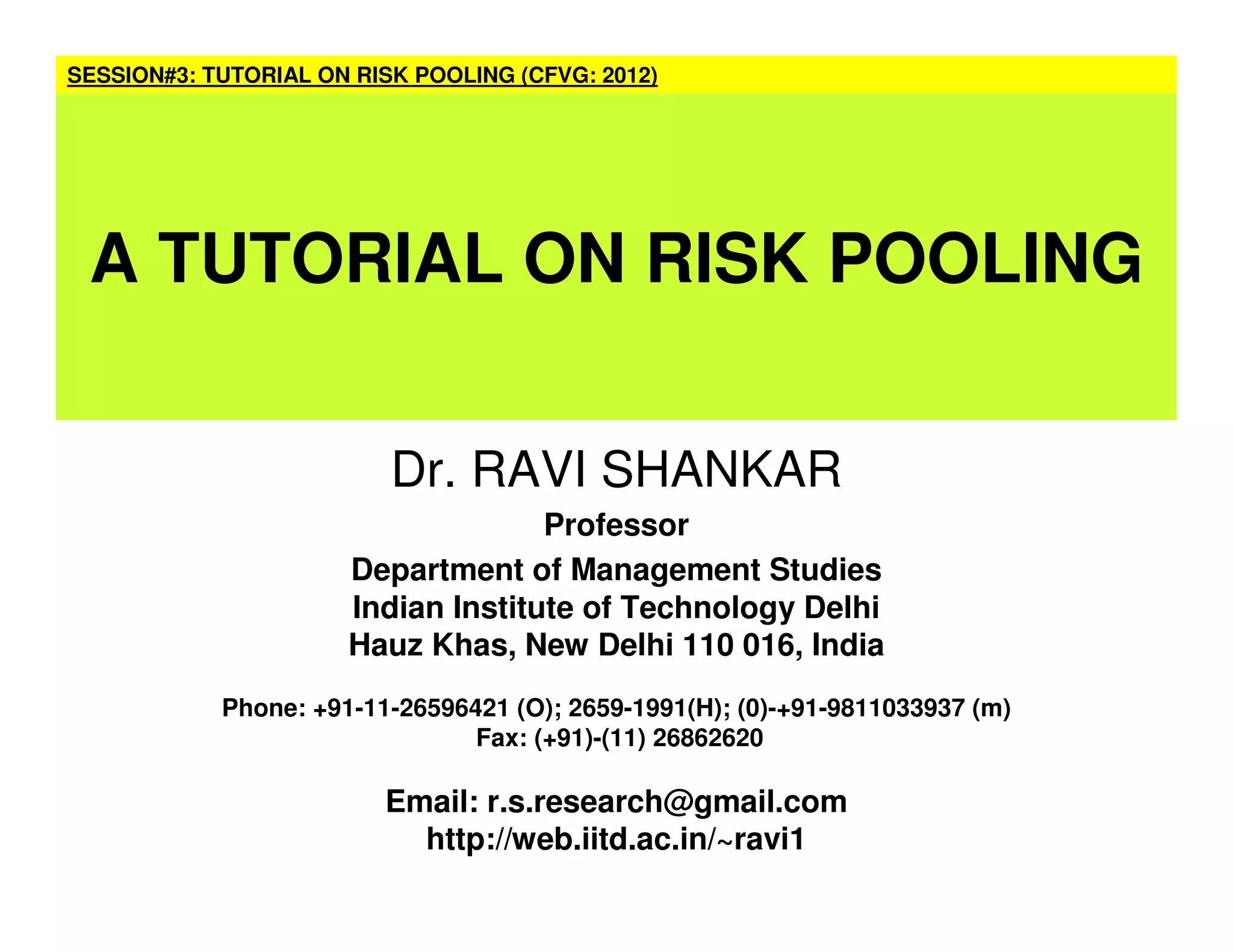 3 session 3a risk_pooling | PDF | Logistics | Business
