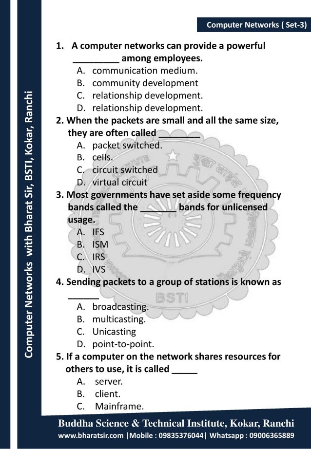 BSTI-BharatSir : Computer Network , Set-3 | PDF | Computing | Technology & Computing