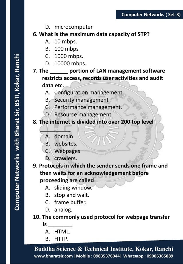 BSTI-BharatSir : Computer Network , Set-3 | PDF | Computing | Technology & Computing