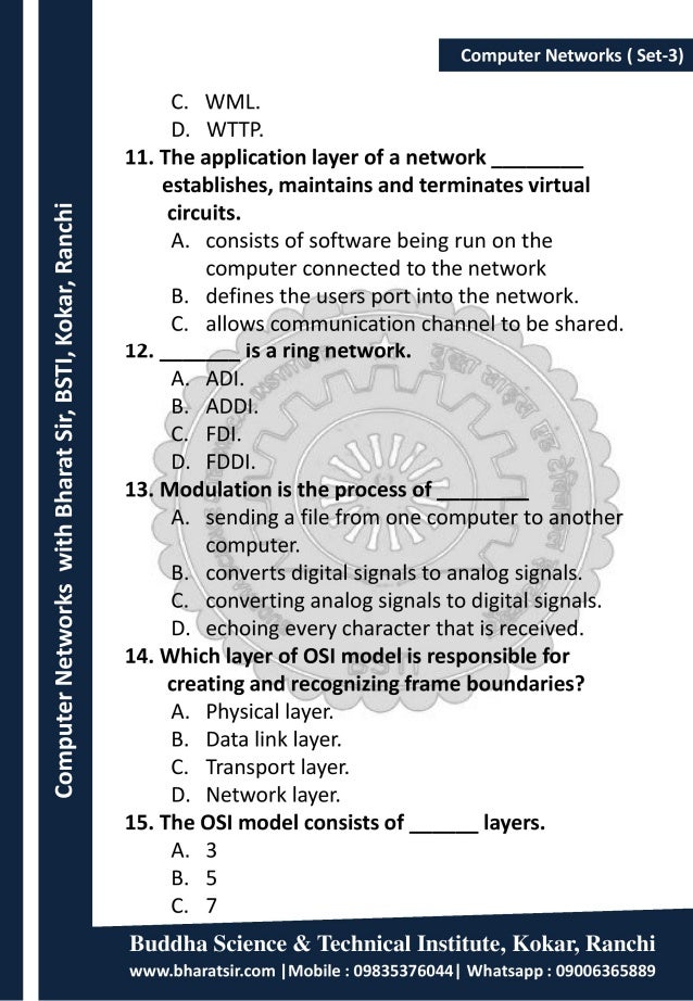 BSTI-BharatSir : Computer Network , Set-3 | PDF | Computing | Technology & Computing
