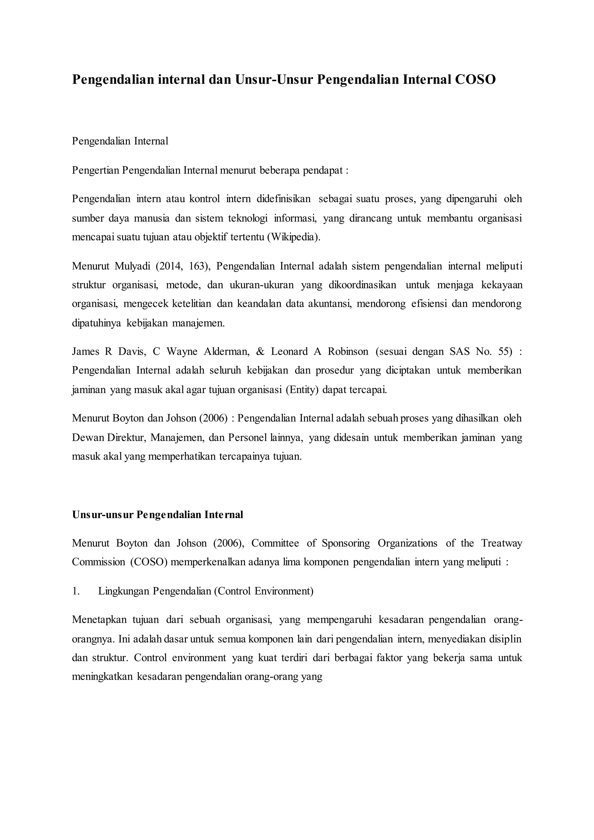 3, si & pi,mislia, hapzi ali, si pengendalian internal, unsur unsur pengendalian internal coso ...