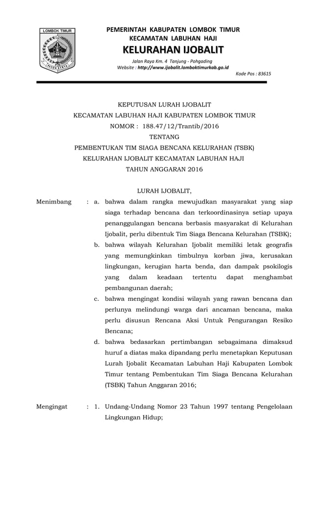3 sk. pembentukan tim siaga bencana | DOC