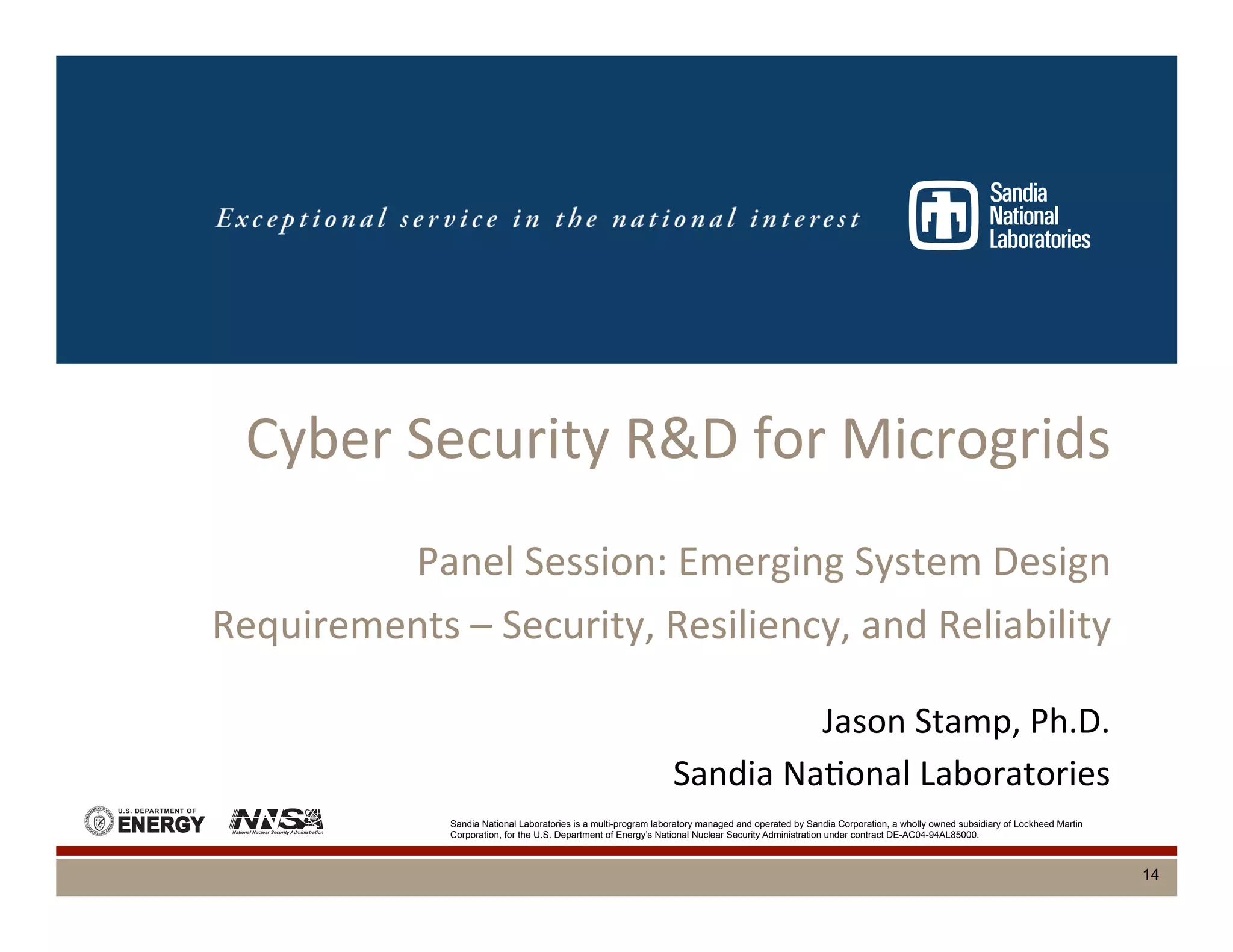 3.3_Cyber Security R&D for Microgrids_Stamp_EPRI/SNL Microgrid | PDF