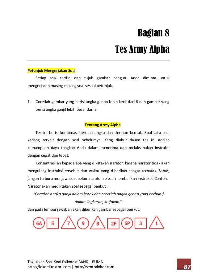 Contoh Soal Psikotes Army Alpha Dan Jawabannya Contoh Soal Psikotes Army Alpha Dan Jawabannya
