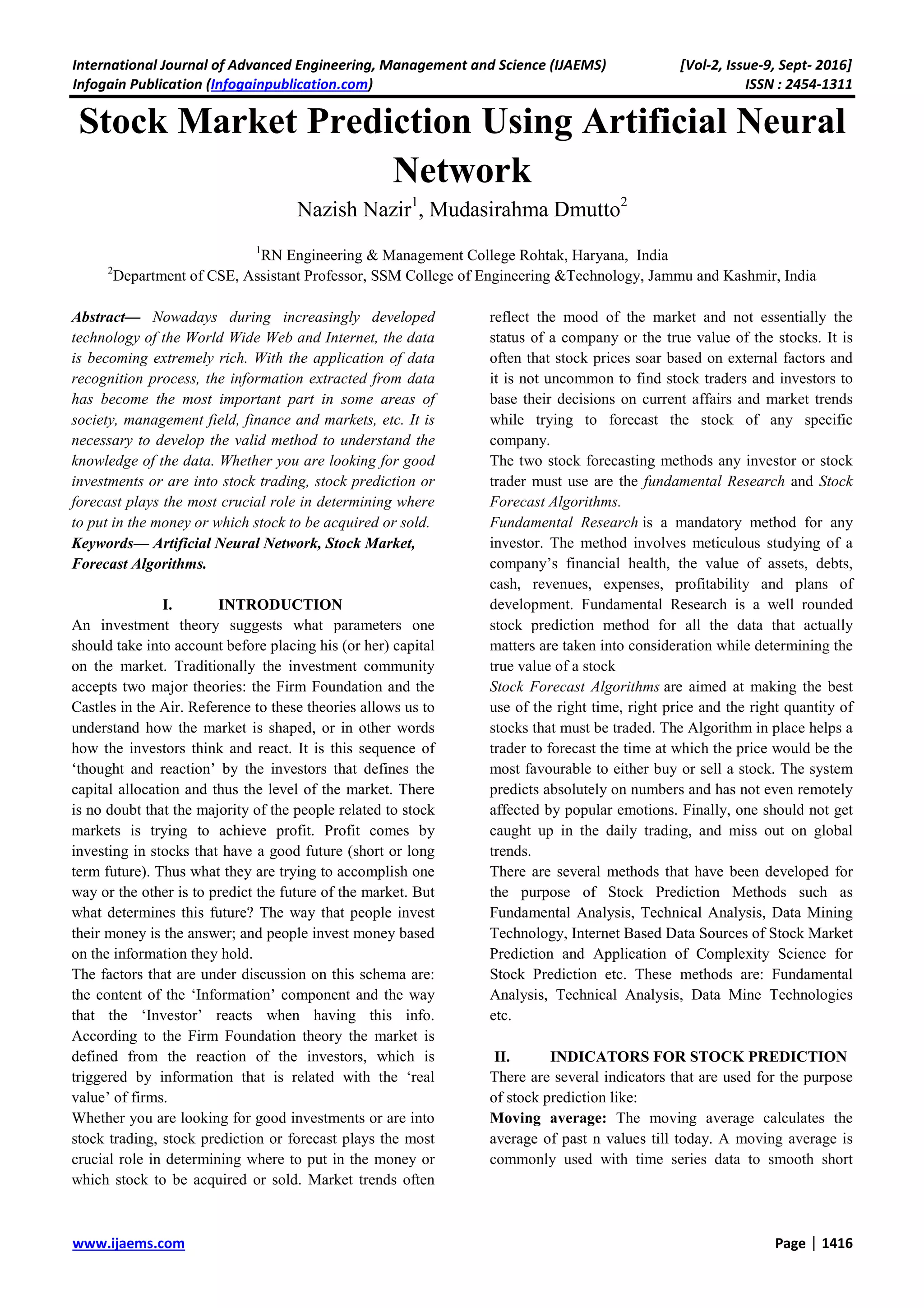 Stock Market Prediction Using Artificial Neural Network Pdf Stocks