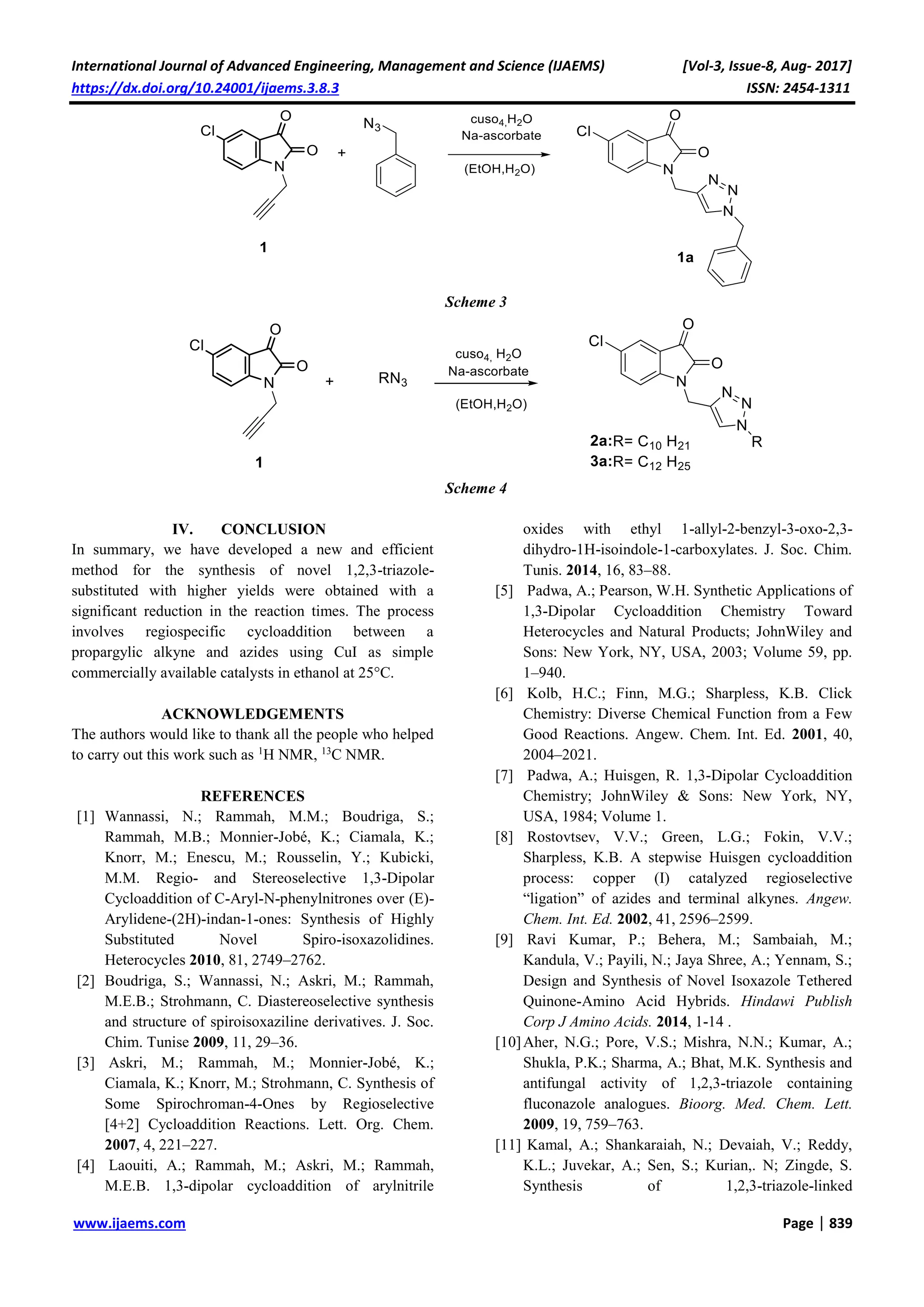 Synthesis of 1,2,3-Triazole 5-Chloroisatin Derivatives via Copper-Catalyzed 1,3-Dipolar ...