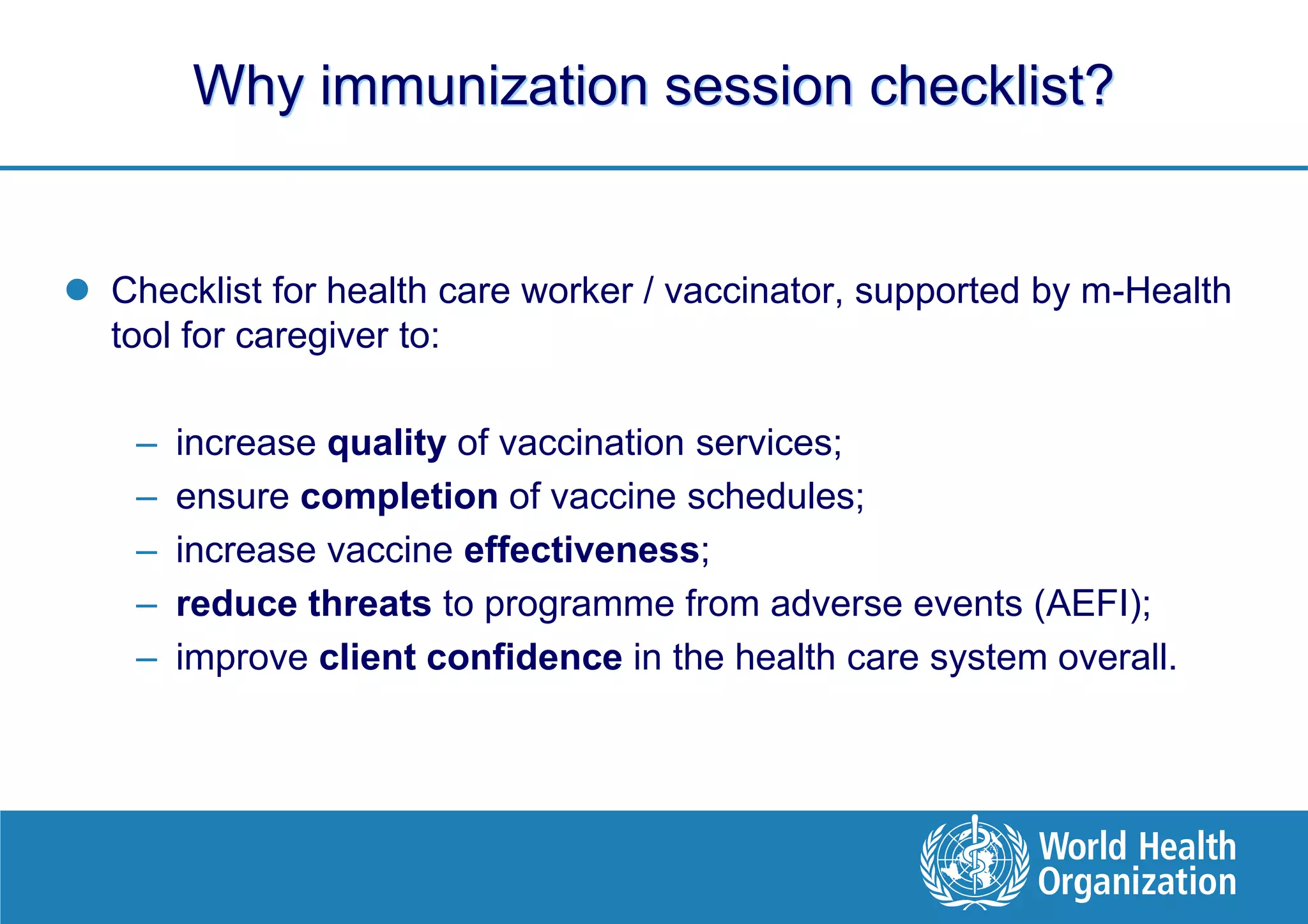 Checklists for Vaccines and Immunization | PPTX