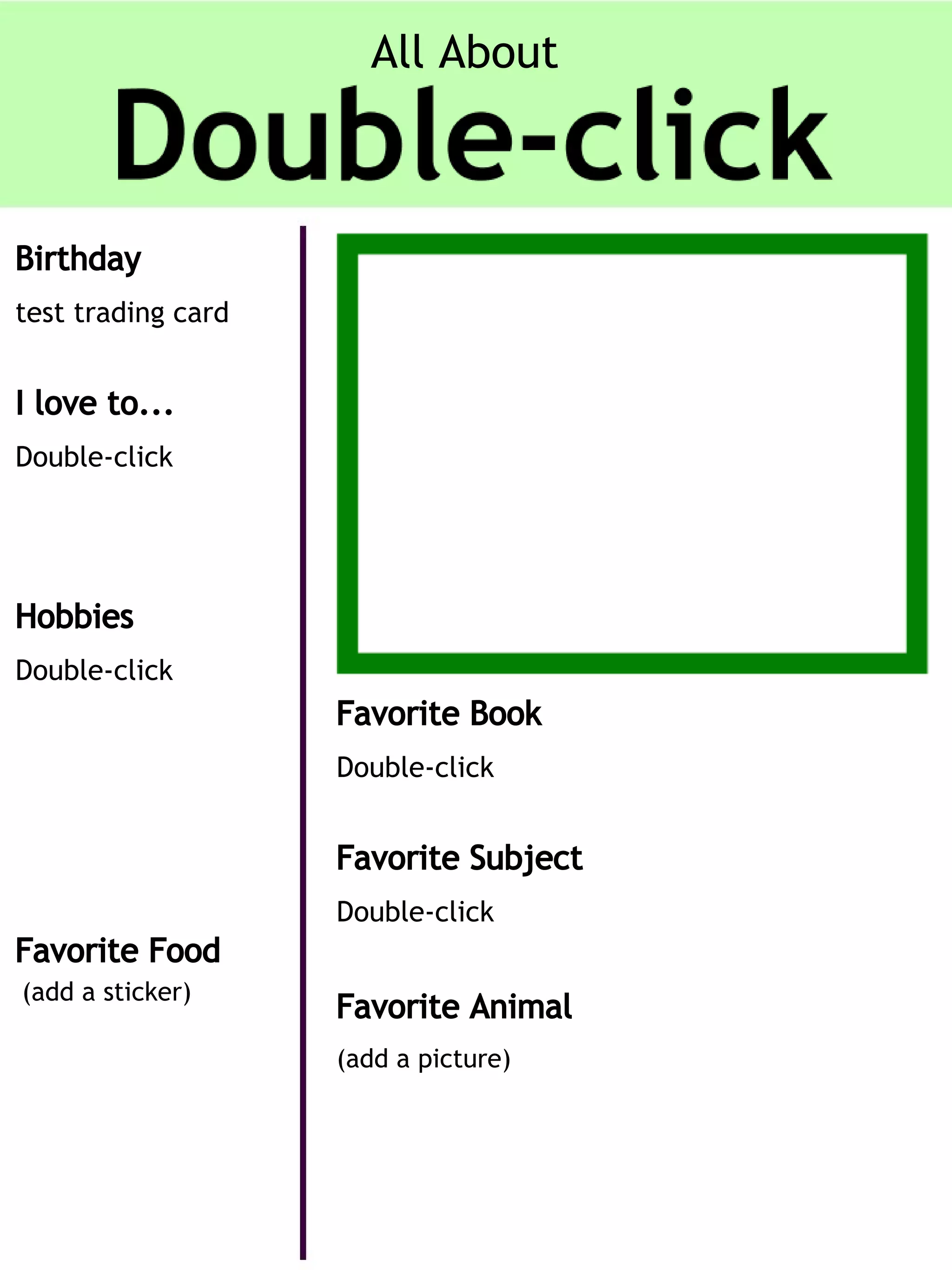 3 test about me trading card | PDF