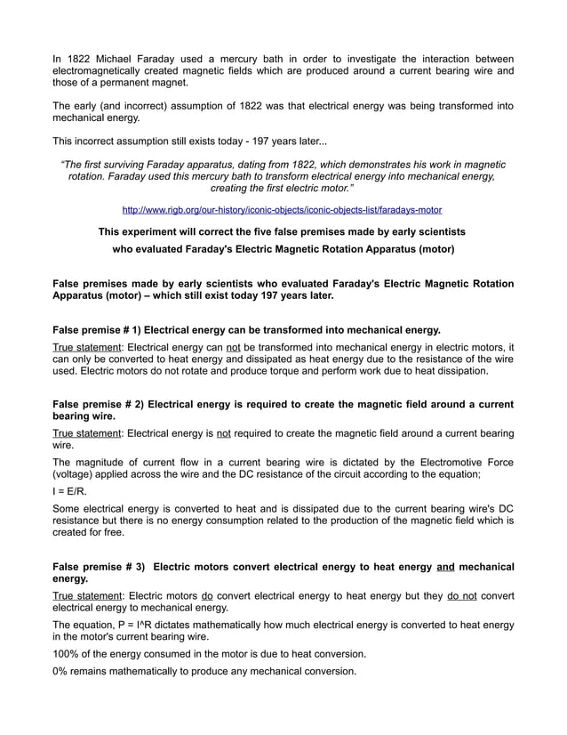 3 CORRECTIONS to Michael Faraday's Electric Magnetic Rotation Apparatus ...