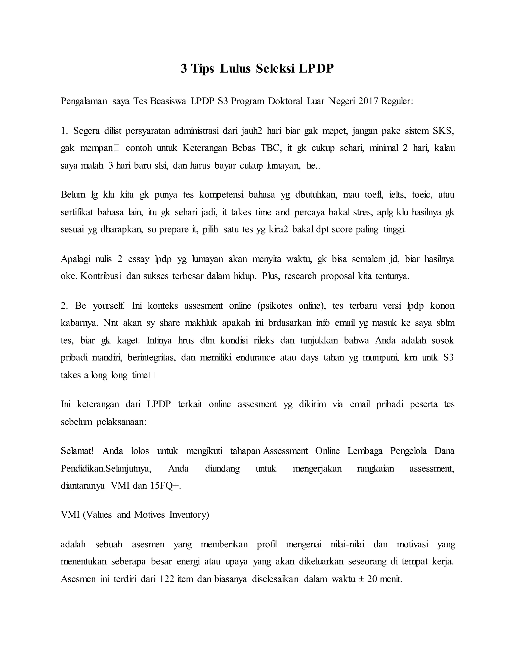 3 Tips Lulus Seleksi LPDP | PDF