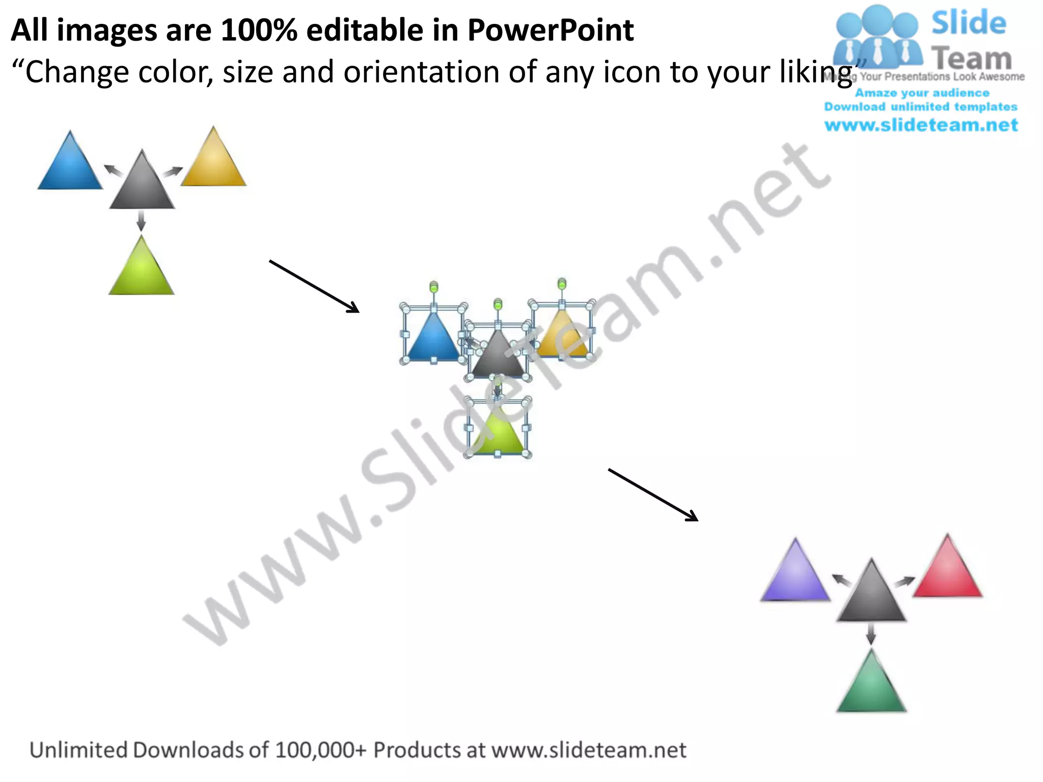 3 triangular diverging stages involved process circular flow chart ...