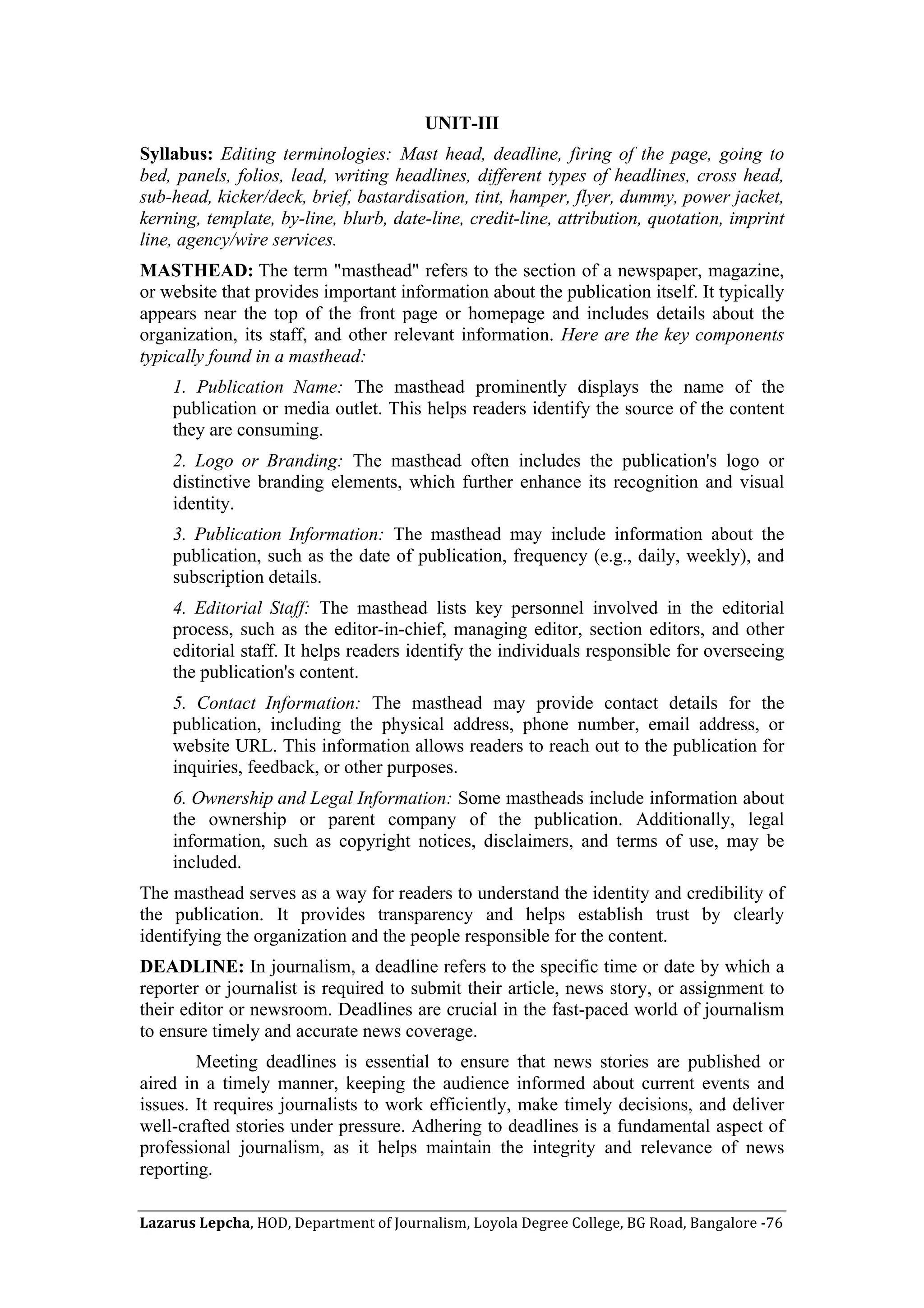 Journalism: News Processing and Editing. | PDF