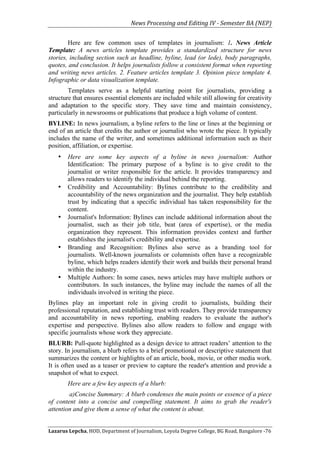 Journalism: News Processing and Editing. | PDF