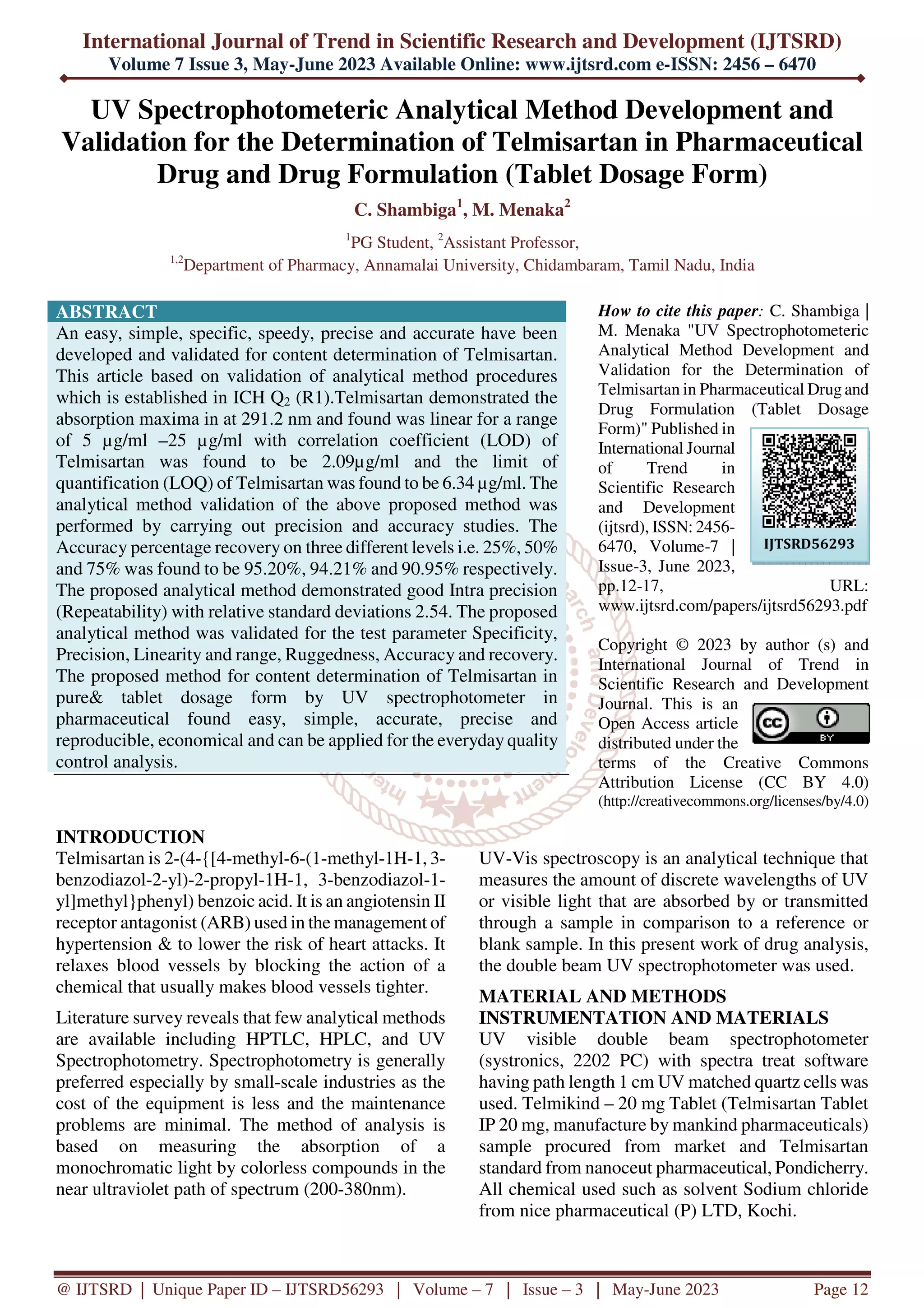 UV Spectrophotometeric Analytical Method Development and Validation for ...