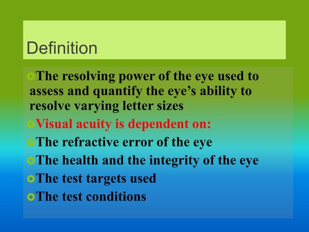 Visual acuity for optmetry students by DR.Ihsan Bazirgan | PPT