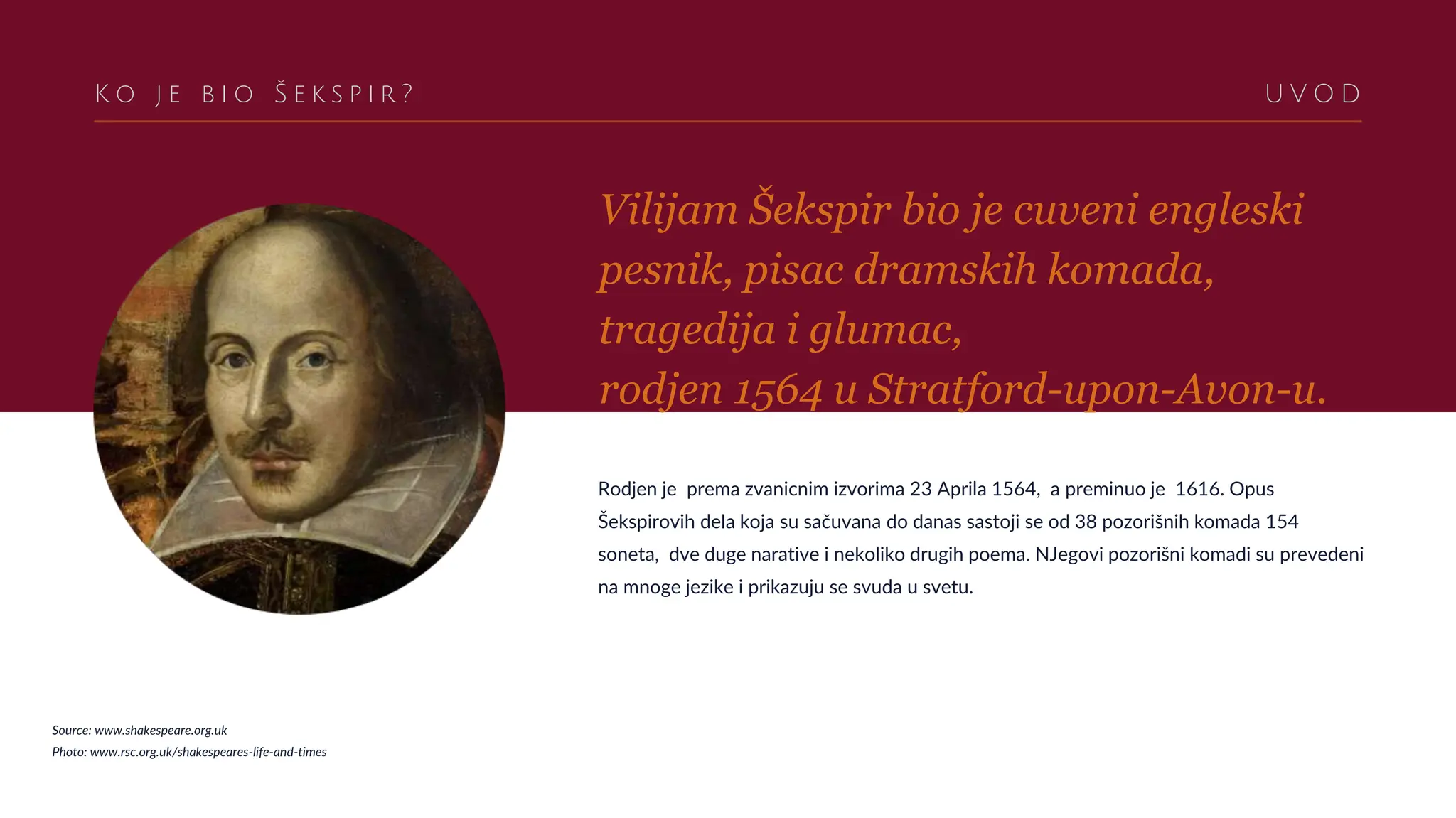 Vilijam Sekspir prezentacija za cas informatike | PPT